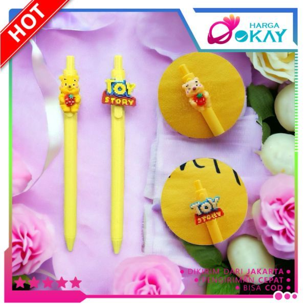 Jual HO Pulpen Bear Kuning Tinta Gel Cair Hitam Motif Animasi Kartun ...