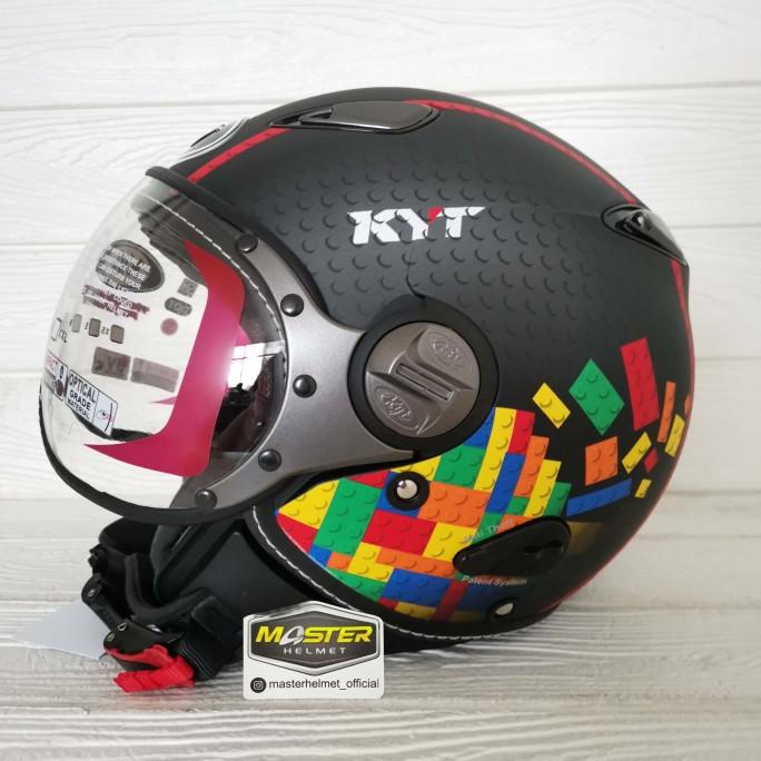 Jual HELM RETRO KYT ELSICO MOTIF SERI 5 #5 BLACK MATT BLACK RED PILOT DOFF | Shopee Indonesia