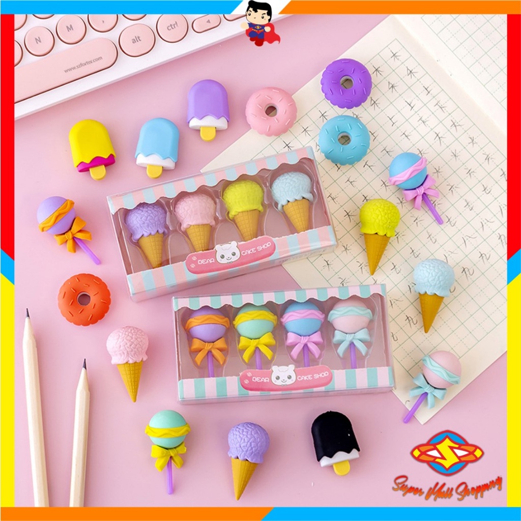 Jual SMS Penghapus 4 pcs/set penghapus lucu bentuk es krim penghapus ...
