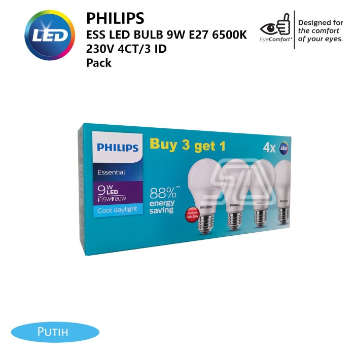 Jual Lampu Philips Multipack ESS LED BULB 9W E27 Isi 4 Putih 6500K ...