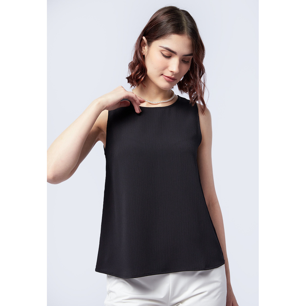 Jual Executive Crinkle Sleeveless Top Black | Shopee Indonesia