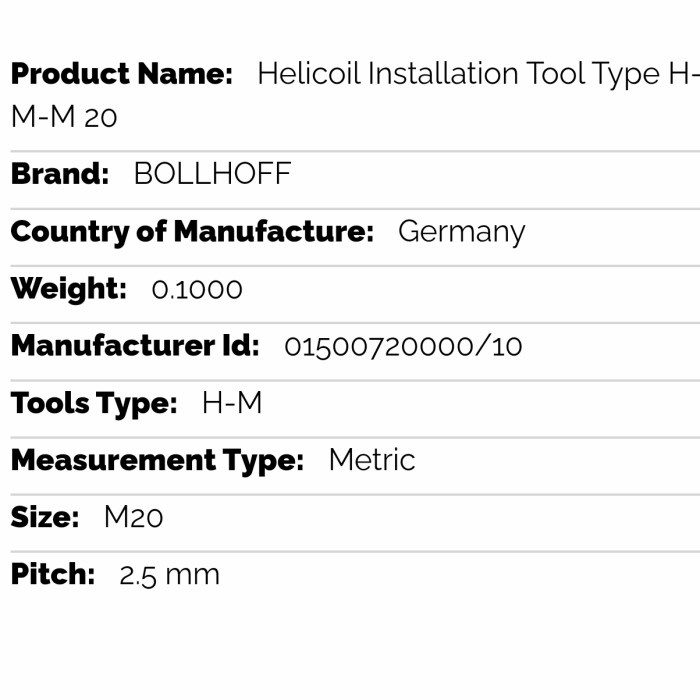 Jual Ori Helicoil Installation Tool Type H-M-M 20 Bollhoff Terbatas ...