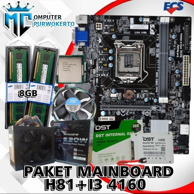 Jual Paket Mobo Intel h81 + Core i3 + Fan + Ram + PSU + SSD Siap pakai ...