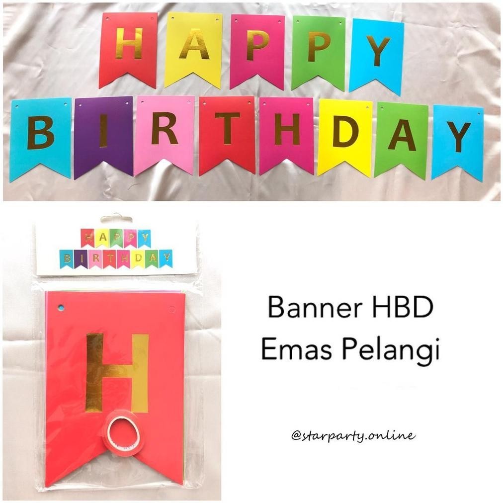 Jual Banner HBD Emas Pelangi / Rangkaian HBD / Tulisan HBD | Shopee ...