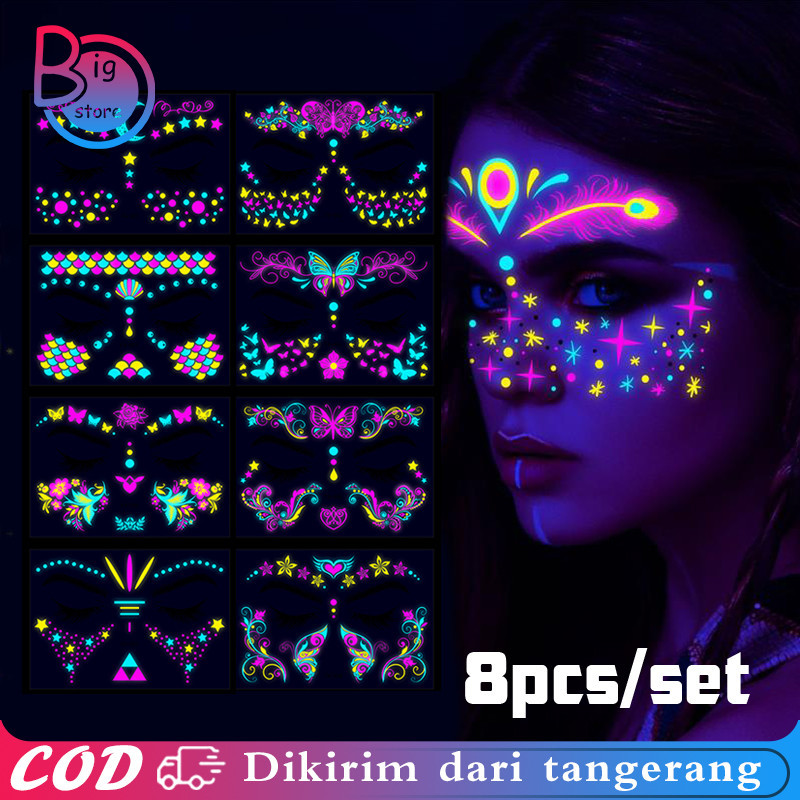 Jual Isi 8pcs Sticker Wajah Glow In The Dark Face Sticker Wajah Stiker ...