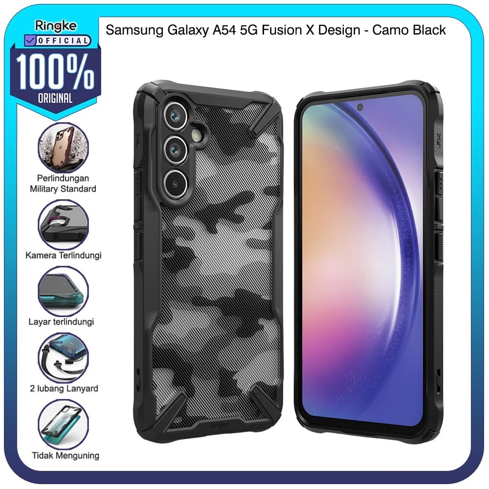 Jual Ringke Samsung A54 5G Fusion X Camo Black Softcase Tipis Anti ...