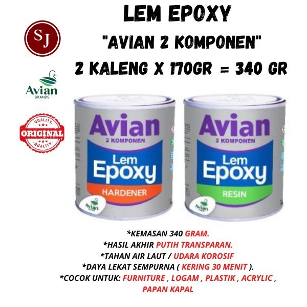 Jual Lem Epoxy Avian 340 Gram E Poxy Kayu Besi Logam Kaca Logam Glass ...