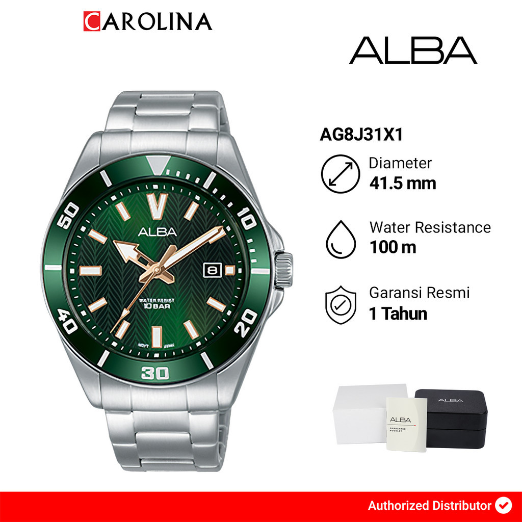 Jual Jam Tangan Pria ALBA Sign AG8J31X1 Green Pattern Dial Stainless ...