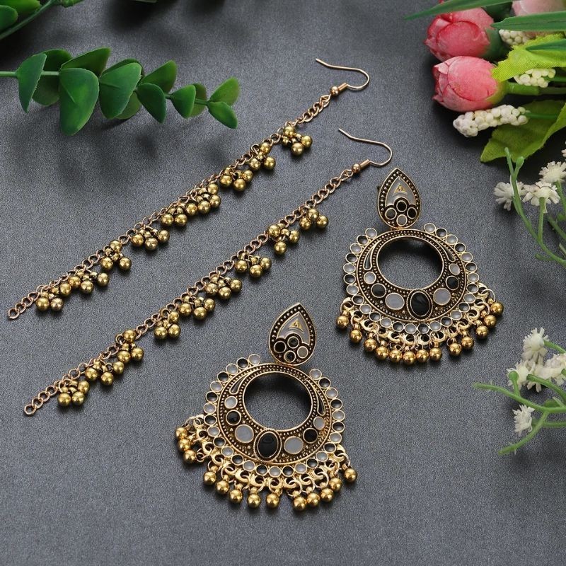 Jual Anting Bahubali India Dengan Rantai Warna Abu Hitam Base Emas ...
