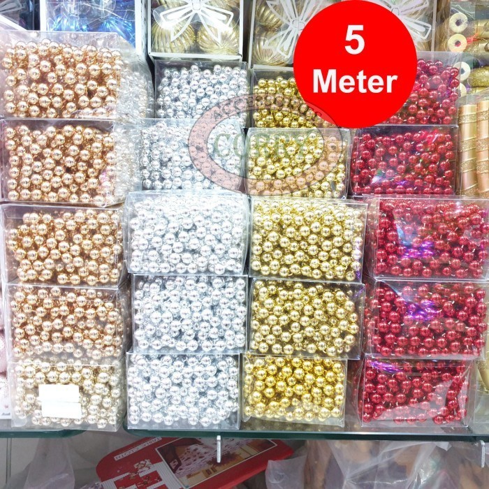 Jual Rantai Bola Pohon Natal 1 Cm Panjang 5 Meter Rose Gold Silver Emas ...