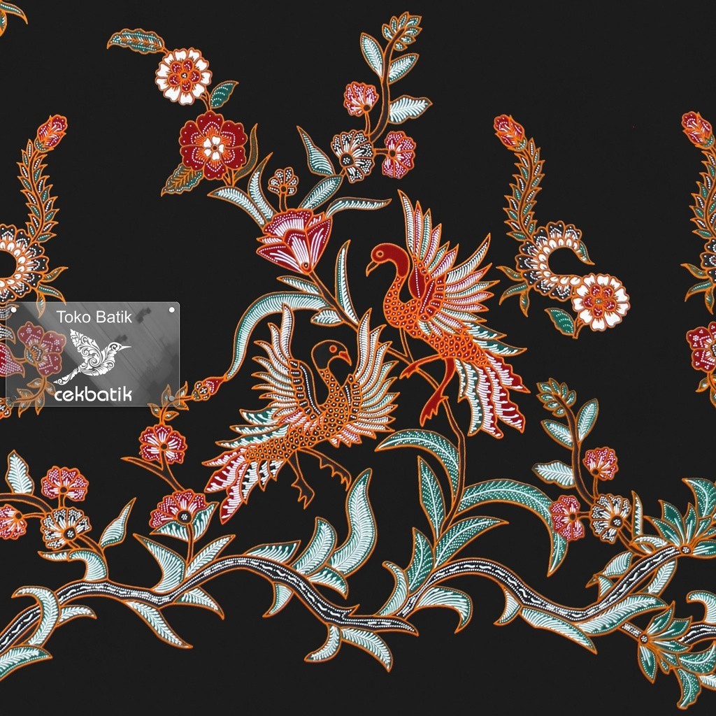 Jual kain batik - Motif Burung Merak Bunga Manis (Hitam) | Shopee Indonesia