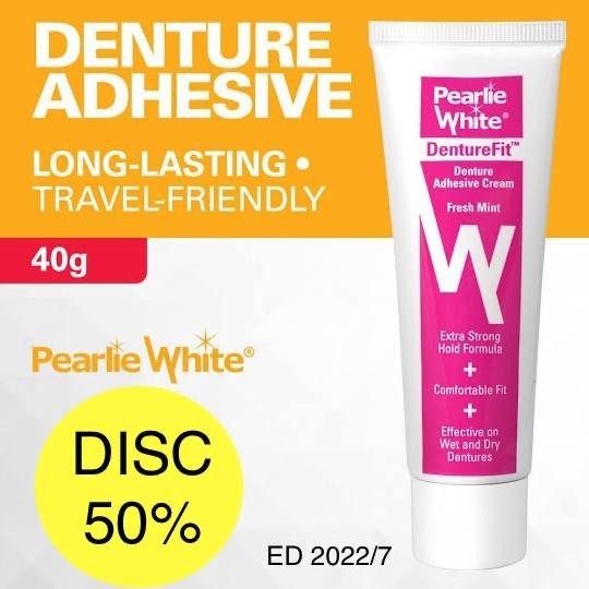 Jual lm Pearlie White denture adhesive cream 40gm lem gigi palsu ...