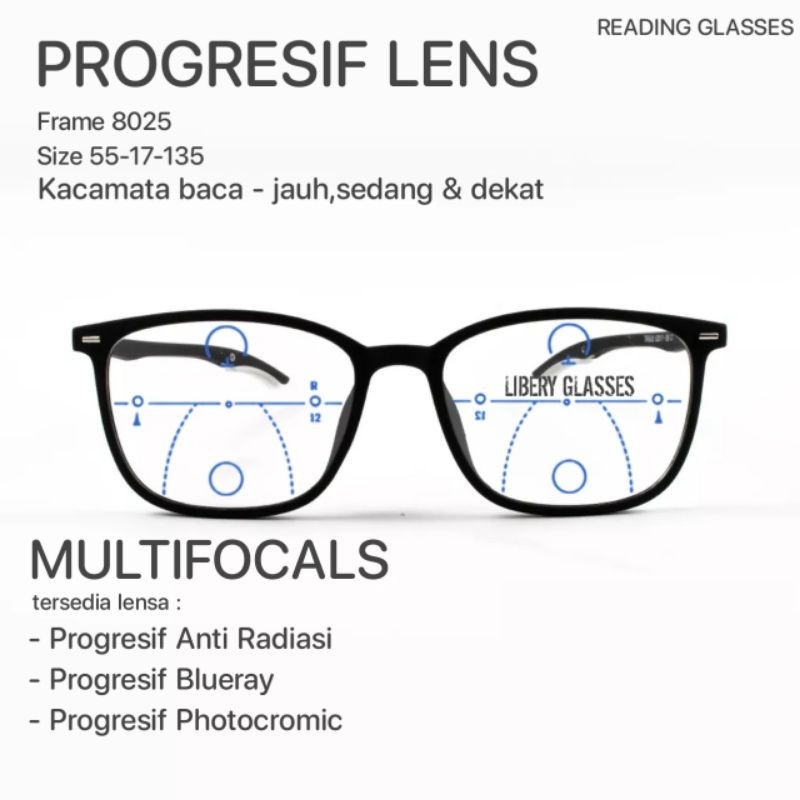 Jual Kacamata PROGRESIF ANTI RADIASI Sporty Lentur 8025 Pria & Wanita - Progressive jalan dan ...