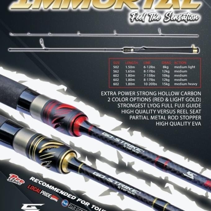 Jual joran go strike versus immortal 165 180 cm carbon solid fuji ring ...