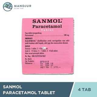 Jual Sanmol Paracetamol Tablets - Obat Penurun Panas / Demam, Pereda ...