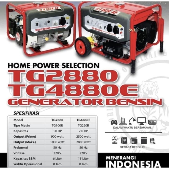 Jual NEW!!!! Mesin genset generator bensin 4 tak 1000 watt Tiger 2880 | Shopee Indonesia