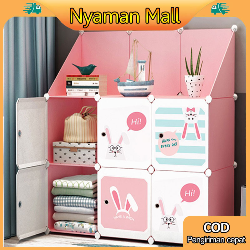 Jual (COD) lemari plastik lemari pakaian anak wardrobe 6 muka 6 slot ...