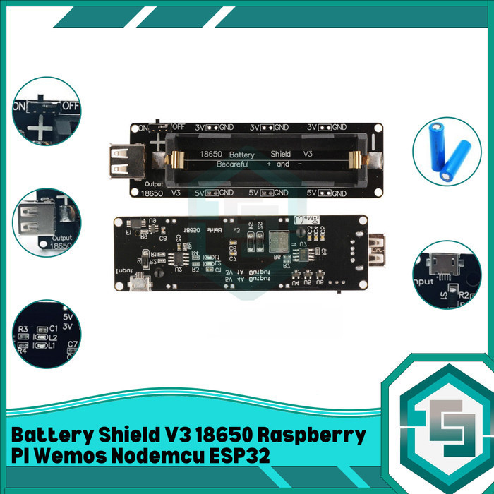Jual Battery Shield V3 18650 Raspberry Pi Wemos Nodemcu Esp32 Shopee