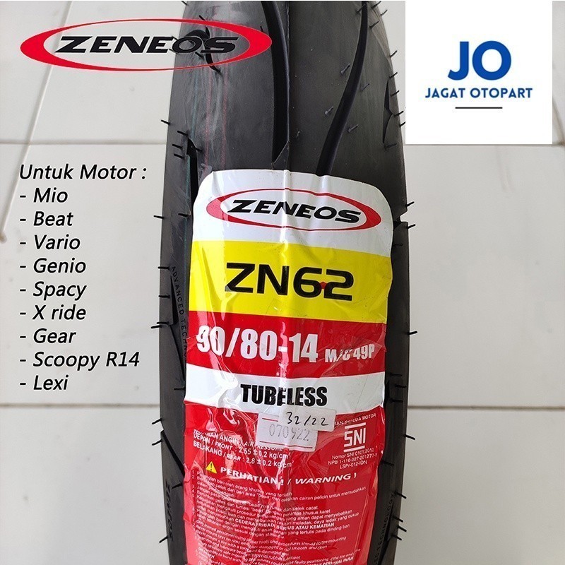 Jual JAGAT Ban Motor Matic // ZENEOS ZN62 90/80 Ring 14 Tubeless ...