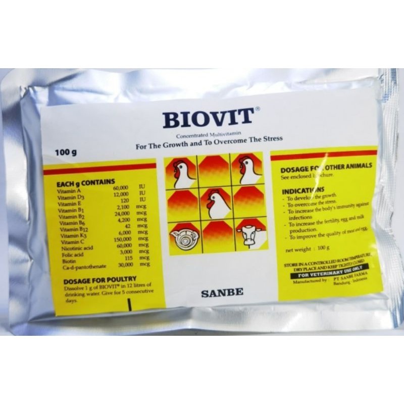 Jual Biovit 100 gram PT Sanbe Farma - Multivitamin Dosis Tinggi Hewan ...