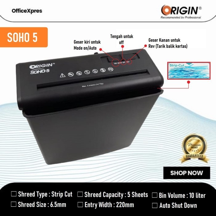 Jual Mesin Penghancur Kertas / Paper Shredder Origin Soho 5 | Shopee ...