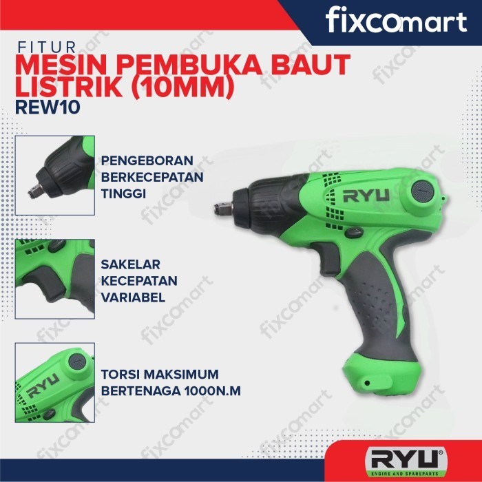 Jual Mesin Pembuka Baut Impact Wrench Listrik Rew10 Ryu Rew 10 | Shopee ...