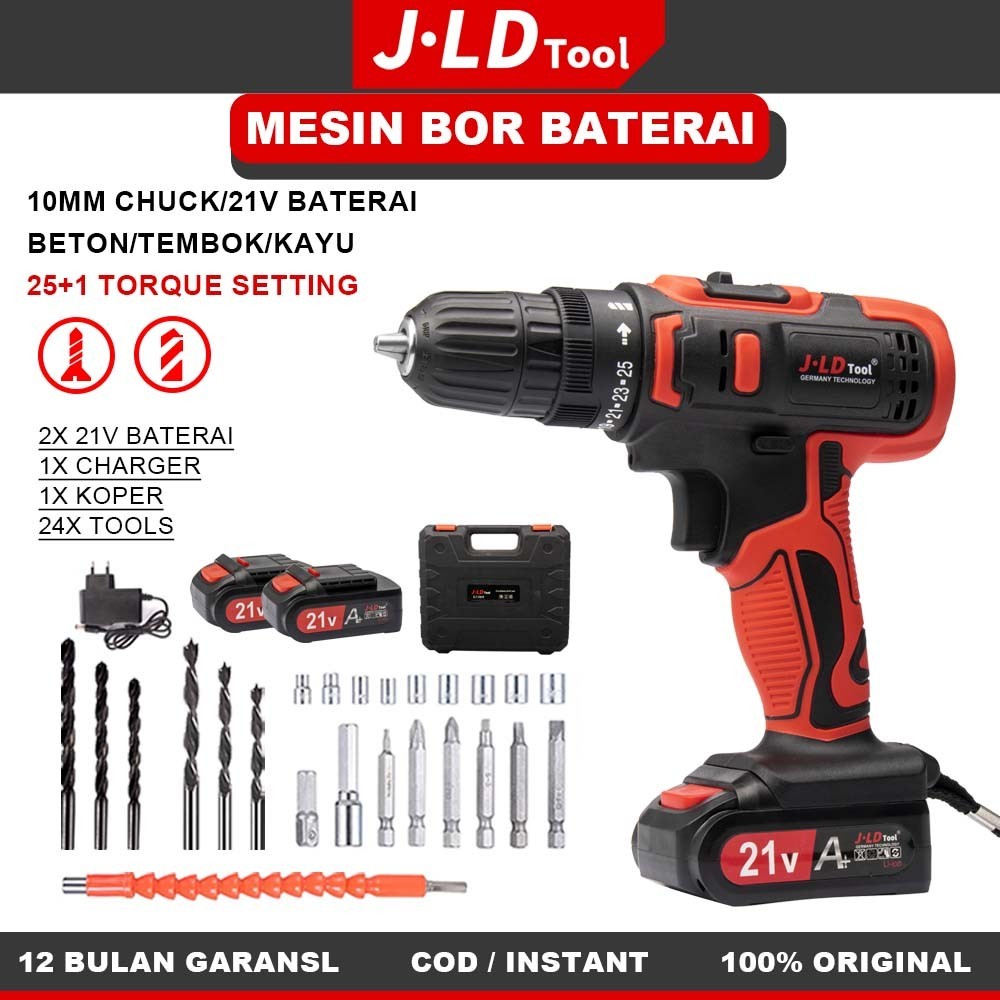 Jual JLD 10mm Cordless mesin bor 21V baterai set bor cas mesin bor ...