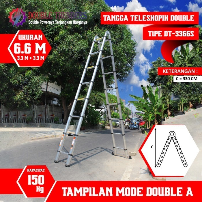 Jual Dt Tangga Double Teleskopik 3,3M + 3,3M 6,6Meter | Shopee Indonesia