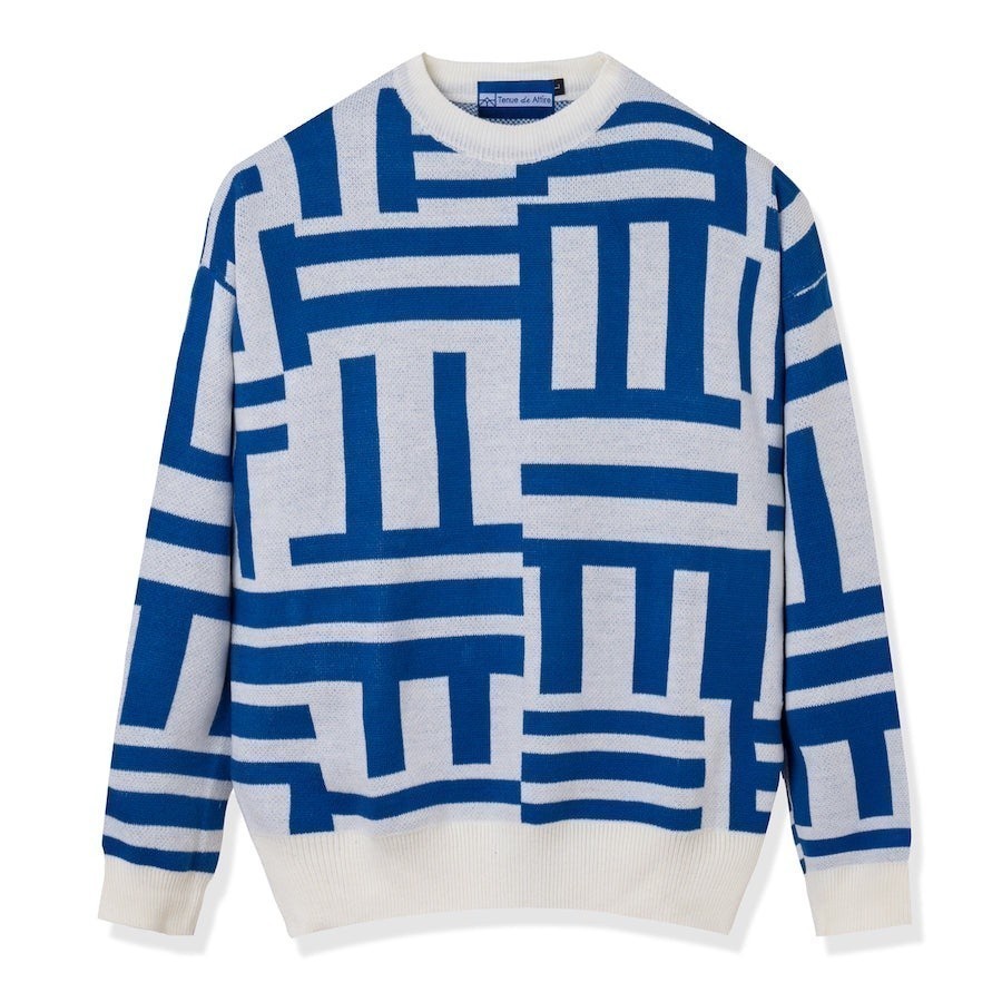 Jual Sweater Tenue de Attire - Cozy Knitted Sweater Maze - Blue White ...