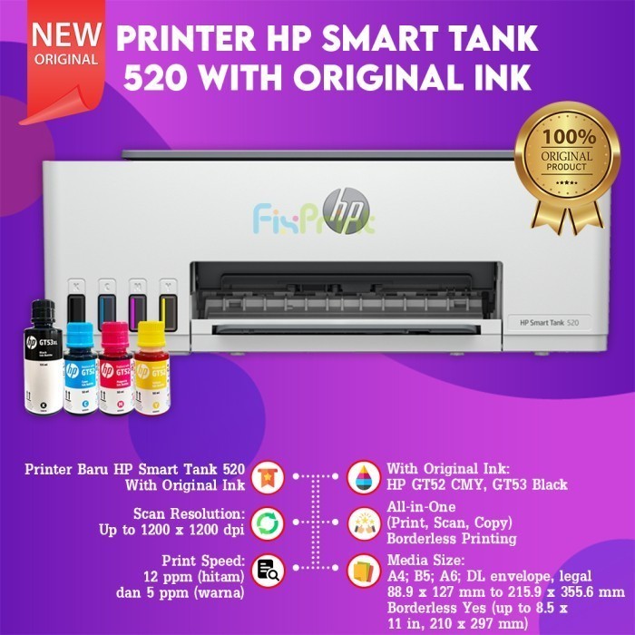 Jual Printer Hp Smart Ink Tank Print Scan Copy 580 520 500 415 315 ...