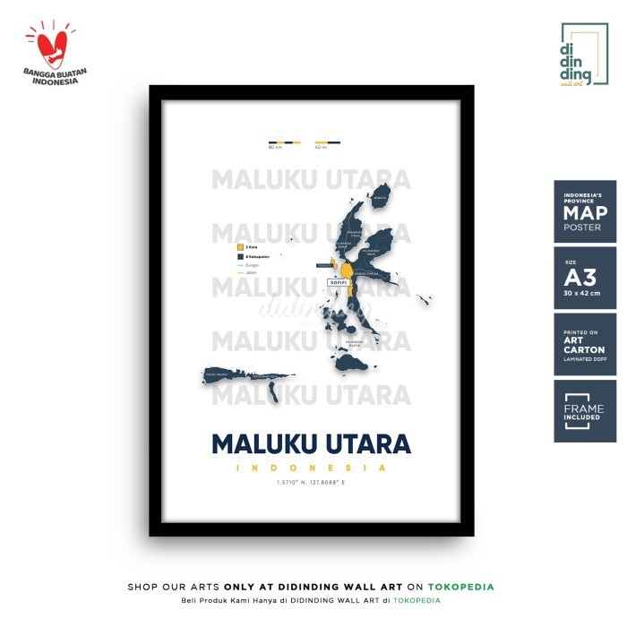 Jual Maluku Utara Map Art Peta Sofifi Poster Indonesia Dekorasi ...