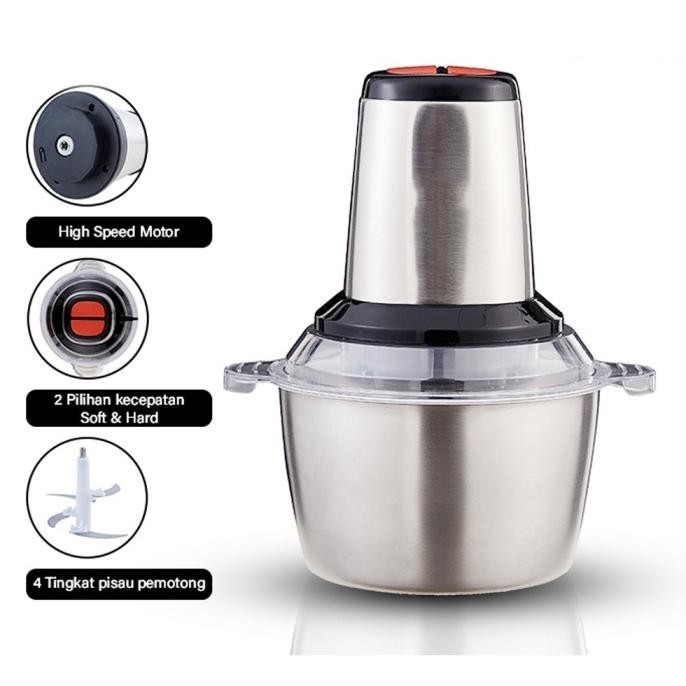 Jual Chopper Blender Daging Stainless Steel HY - 2 Liter | Shopee Indonesia