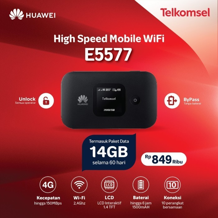 Jual Modem Wifi 4G MIFI Huawei E5577 Telkomsel Unlock Free 14GB ...