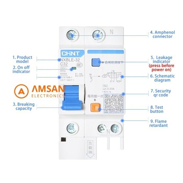 Jual Elcb Chint Nxble-32 2P 20A 25A 32A Rcbo Perlindungan Kebocoran Arus | Shopee Indonesia
