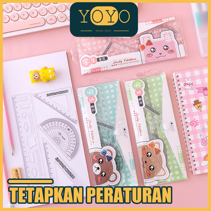 Jual Penggaris Set isi 4 IN 1 Untuk Sekolah / Lucu & Praktis 1 Set Isi ...