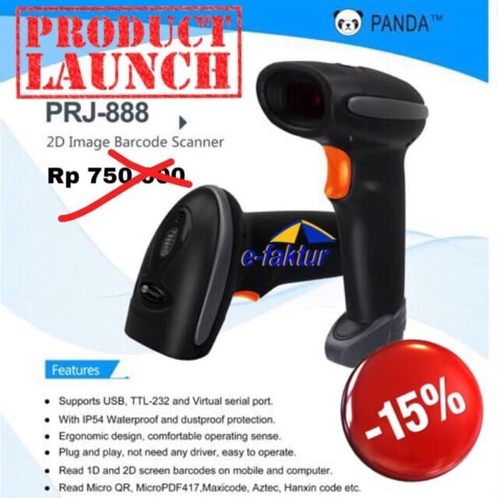 Jual Bare Scanner E-Faktur 2D/1D Panda Prj-888 (Qr E-Efaktur-Aztec ...