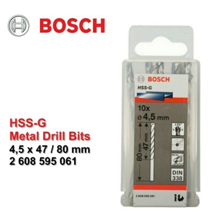 Jual Bosch Mata Bor HSS-G Metal Drill Bit 4.5 MM X 10 PCS | Shopee Indonesia