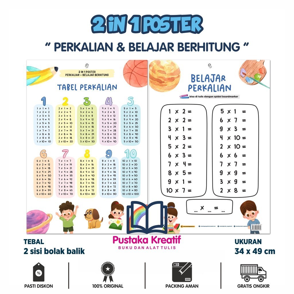 Jual Poster 2In1: Perkalian Dan Belajar Berhitung | Shopee Indonesia