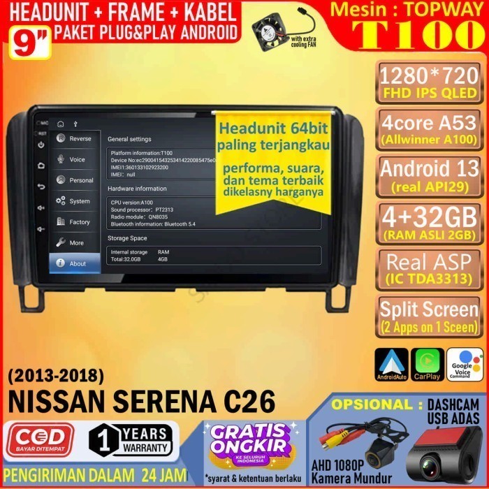 Jual Paket Headunit Android 9 inch + Frame + Soket PNP Nissan Serena ...