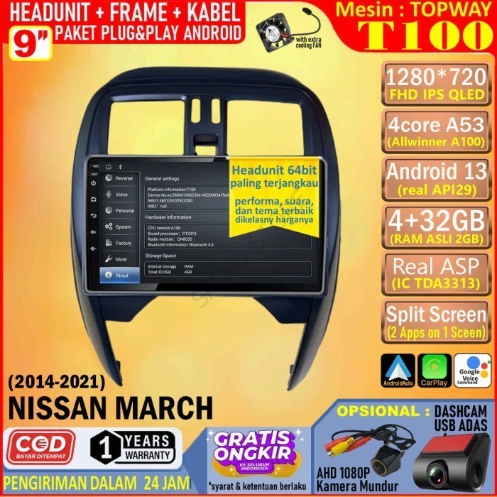 Jual Paket Headunit Android 9 inch + Frame + Soket PNP Nissan March ...