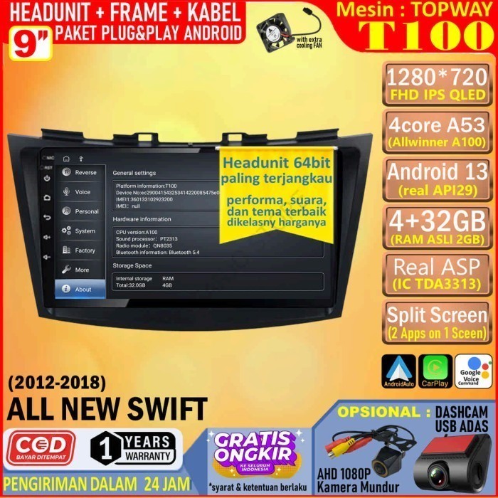 Jual Paket Headunit Android 9 inch + Frame + Soket PNP Suzuki All New ...