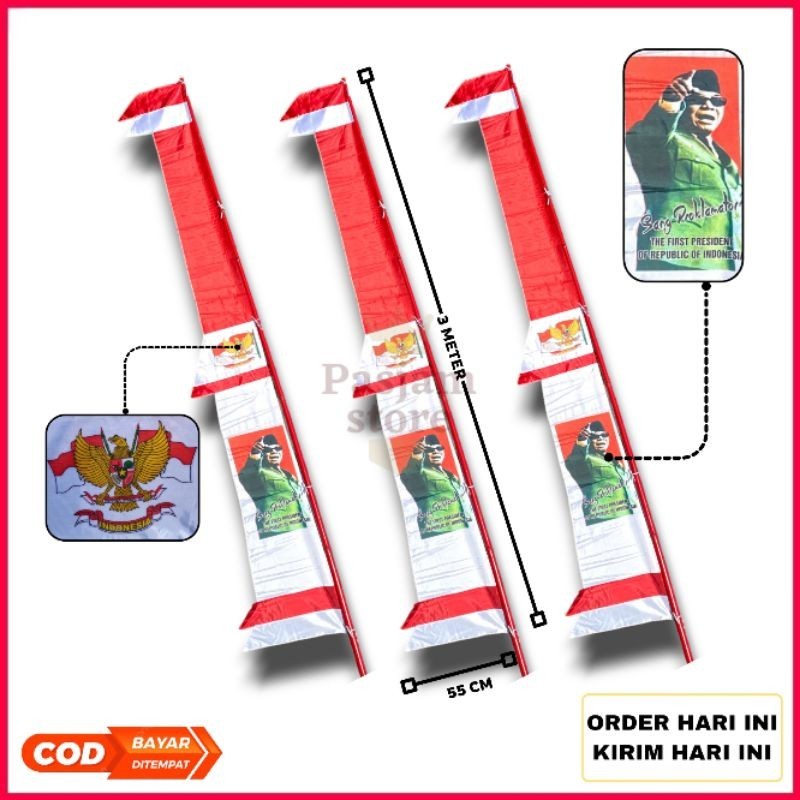 Jual Bendera Umbul Umbul Merah Putih Garuda Soekarno Panjang 3 Meter | Shopee Indonesia