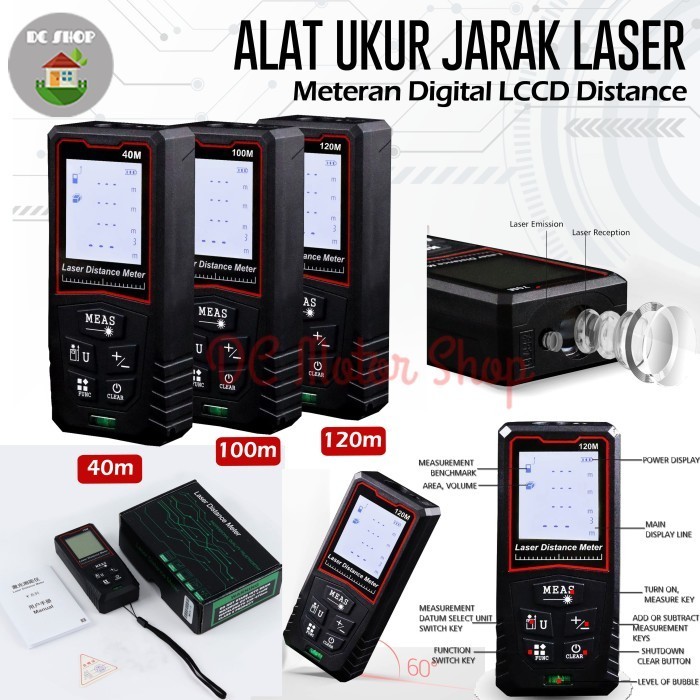 Jual Alat Ukur Jarak Laser Meteran Digital Distance 40 80 100 120 Meter ...