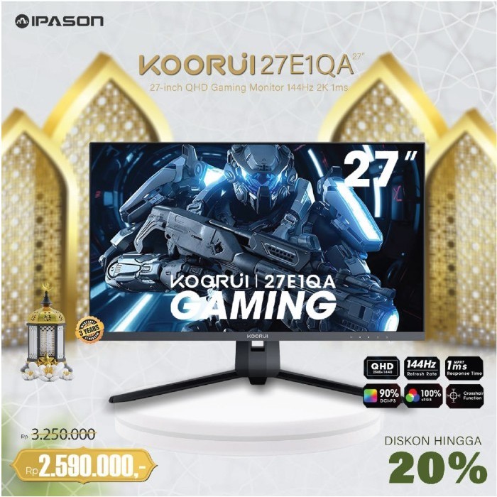 Jual KOORUI 27 Inch QHD Gaming Monitor 144Hz 2K 1ms 2560x1440, 27E1QA ...