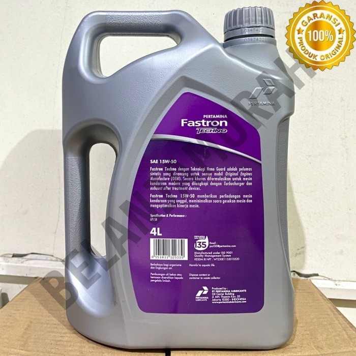 Jual Oli Pertamina Fastron Techno Ungu 15W-50 Api Sn 4 Liter/ Galon ...