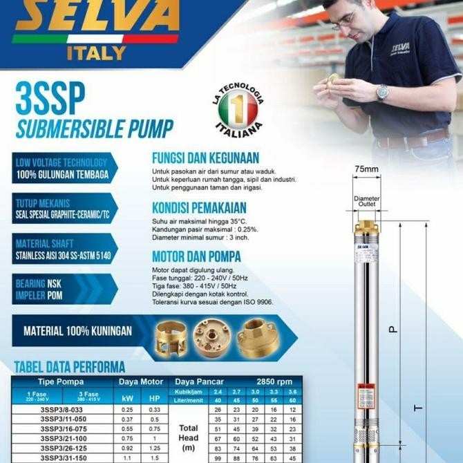 Jual Pompa Satelit 0.75Hp 3In Selva Italy Submersible Pump 3In ( Tanpa ...