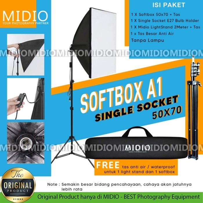 Jual Softbox Lighting Midio A1 Softbox Single Socket + Tripod Stand ...