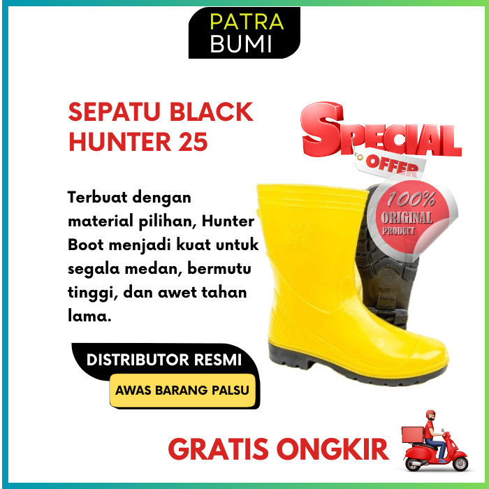 Jual Sepatu Boot Tinggi Hunter Safety 1 Hitam Kuning Putih Toe Cap Besi ...