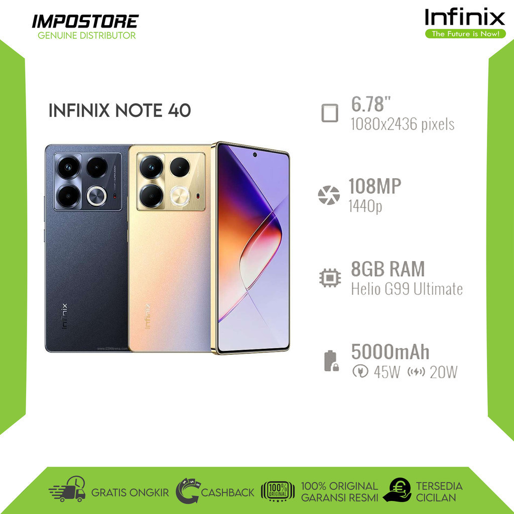 Jual INFINIX NOTE 40 - 8/256 GB - HELIO G99 ULTIMATE - REPACK | Shopee Indonesia
