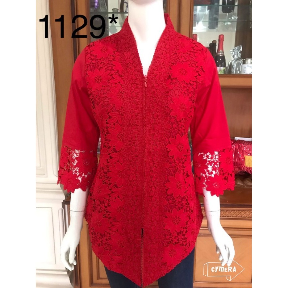 Jual 1129 Kebaya Alexuez Full Brukat Depan Tebal Premium Merah Cabe ...